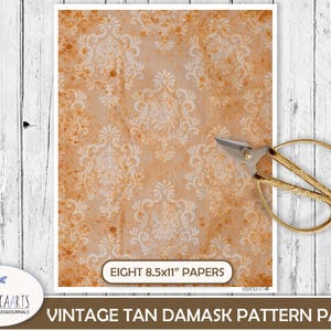 Digital Tan Damask Papers for Crafting, Brown Damask Paper Pack ...