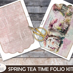 Spring Tea Time Tri Fold Folio Kit, Tea And Roses, Shabby Folio Pocket