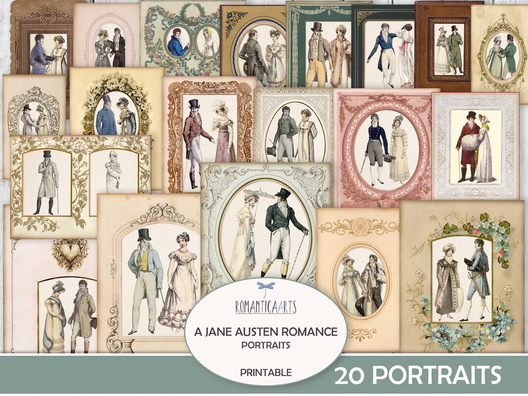 Jane Austen Romance, Portraits, Pride and Prejudice, Junk Journal Kit ...