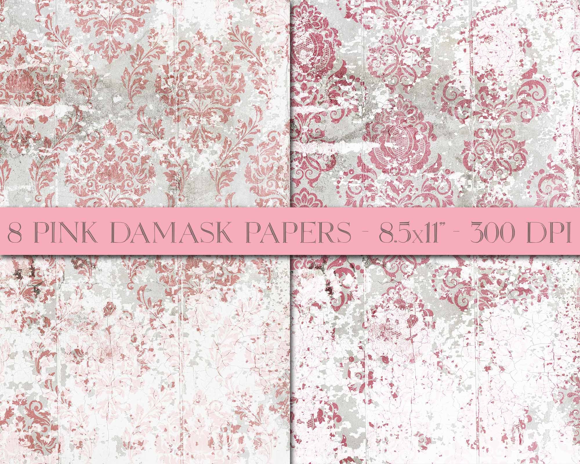 Pink Damask Paper Digital Paper Pack Damask Background - Etsy