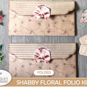 Shabby Floral Folio, Junk Journal Printable, Tri Fold Folio Kit, Happy Mail, Folio Pocket ...