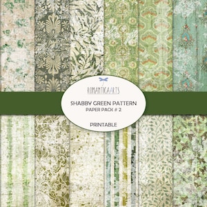 Shabby Green Pattern Paper, Digital Paper Pack, Vintage Green Paper ...