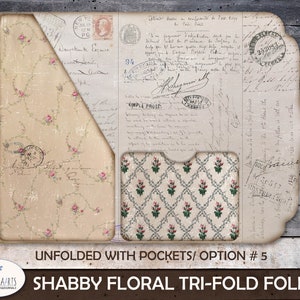 Shabby Floral Folio, Junk Journal Printable, Tri Fold Folio Kit, Happy Mail, Folio Pocket ...