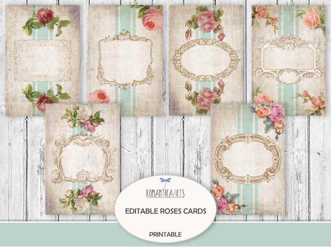 Instant Download Editable Roses Card, Vintage Shabby Roses Paper ...