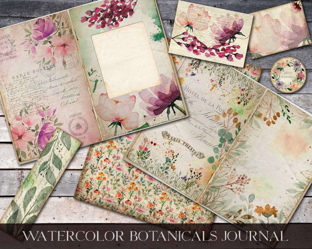 Watercolor Botanical Junk Journal Kit Vintage Garden Paper - Etsy