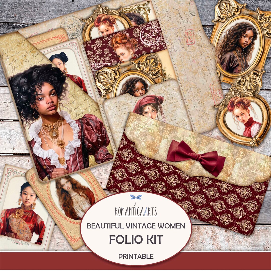 Beautiful Vintage Women Folding Folio, Printable Folio Kit, Victorian ...