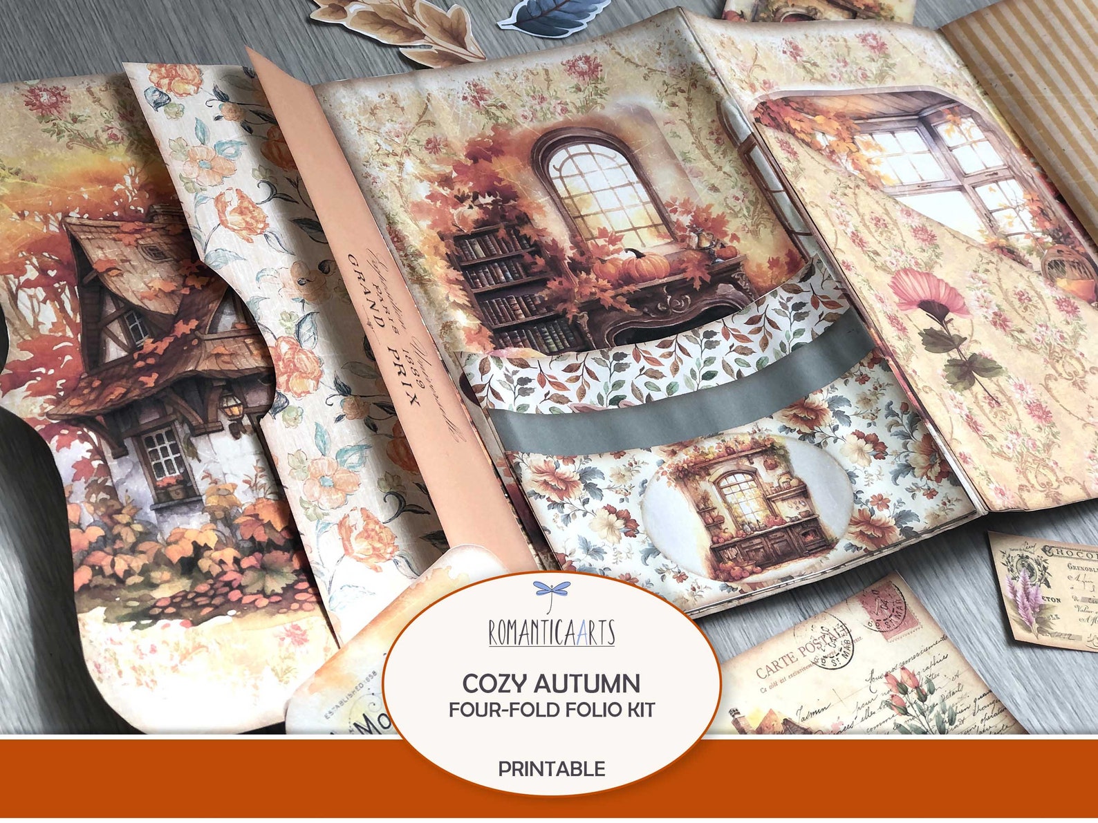 Cozy Autumn Four-fold Folio Kit, Fall Printable, Fold-over Tabbed Folio ...