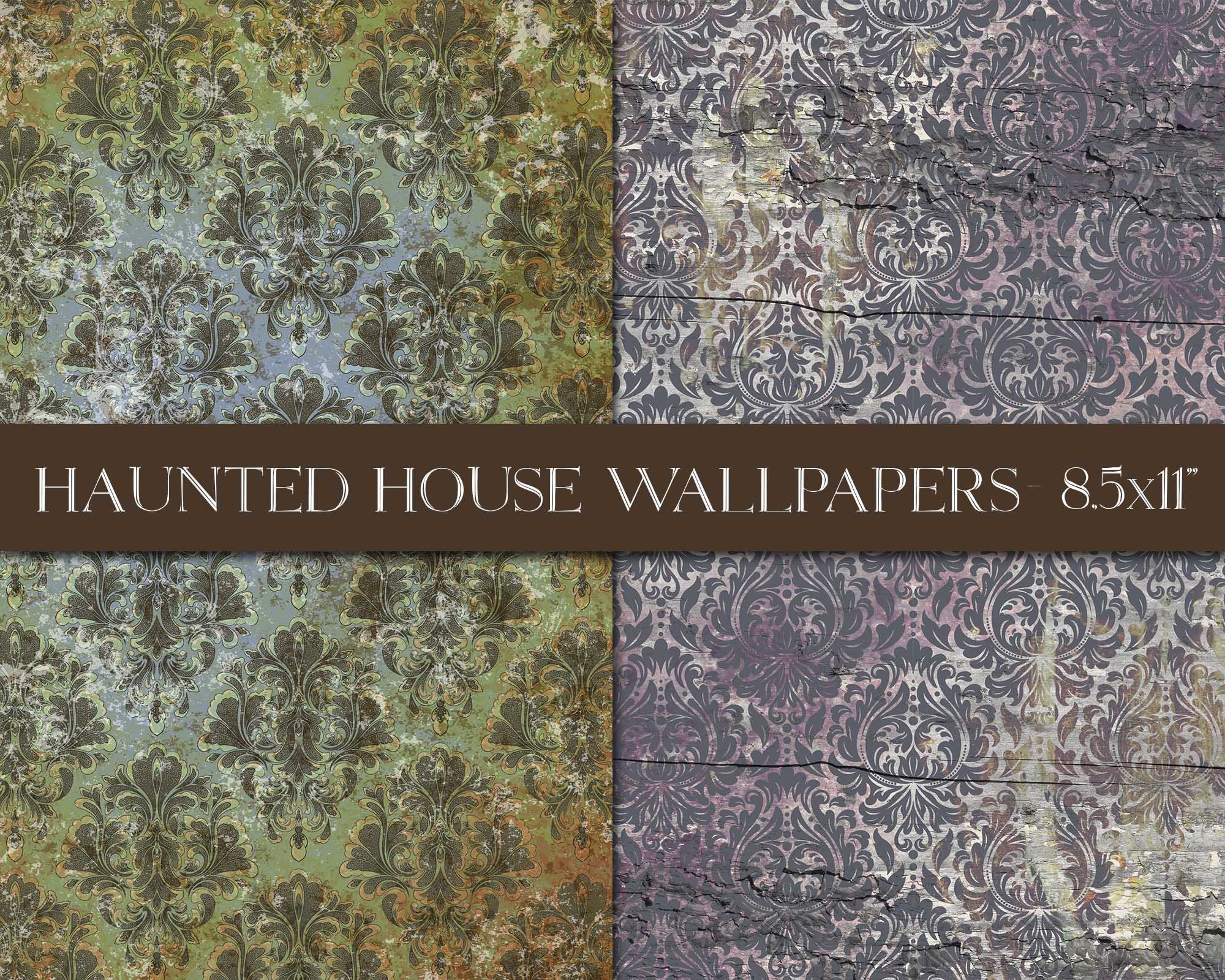 Vintage Halloween Haunted House Wallpaper Grunge Damask Paper - Etsy