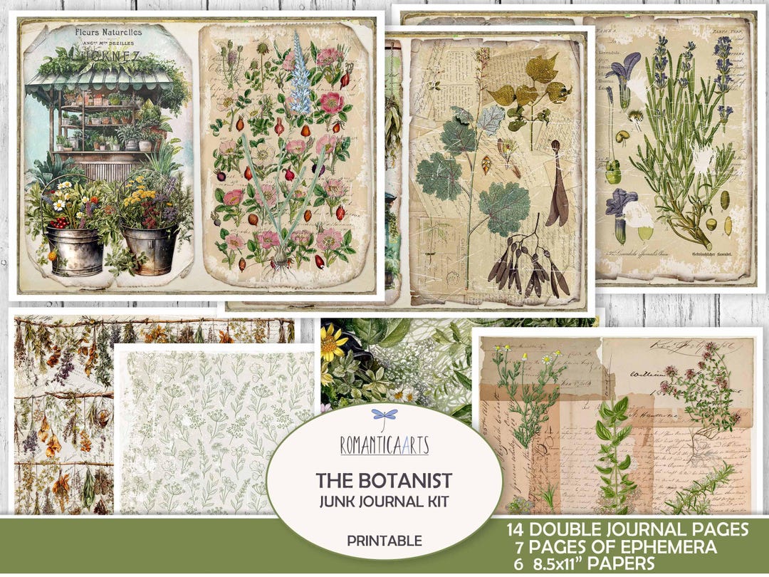 The Botanist Junk Journal Kit, Digital Vintage Botanical Collage Sheet ...