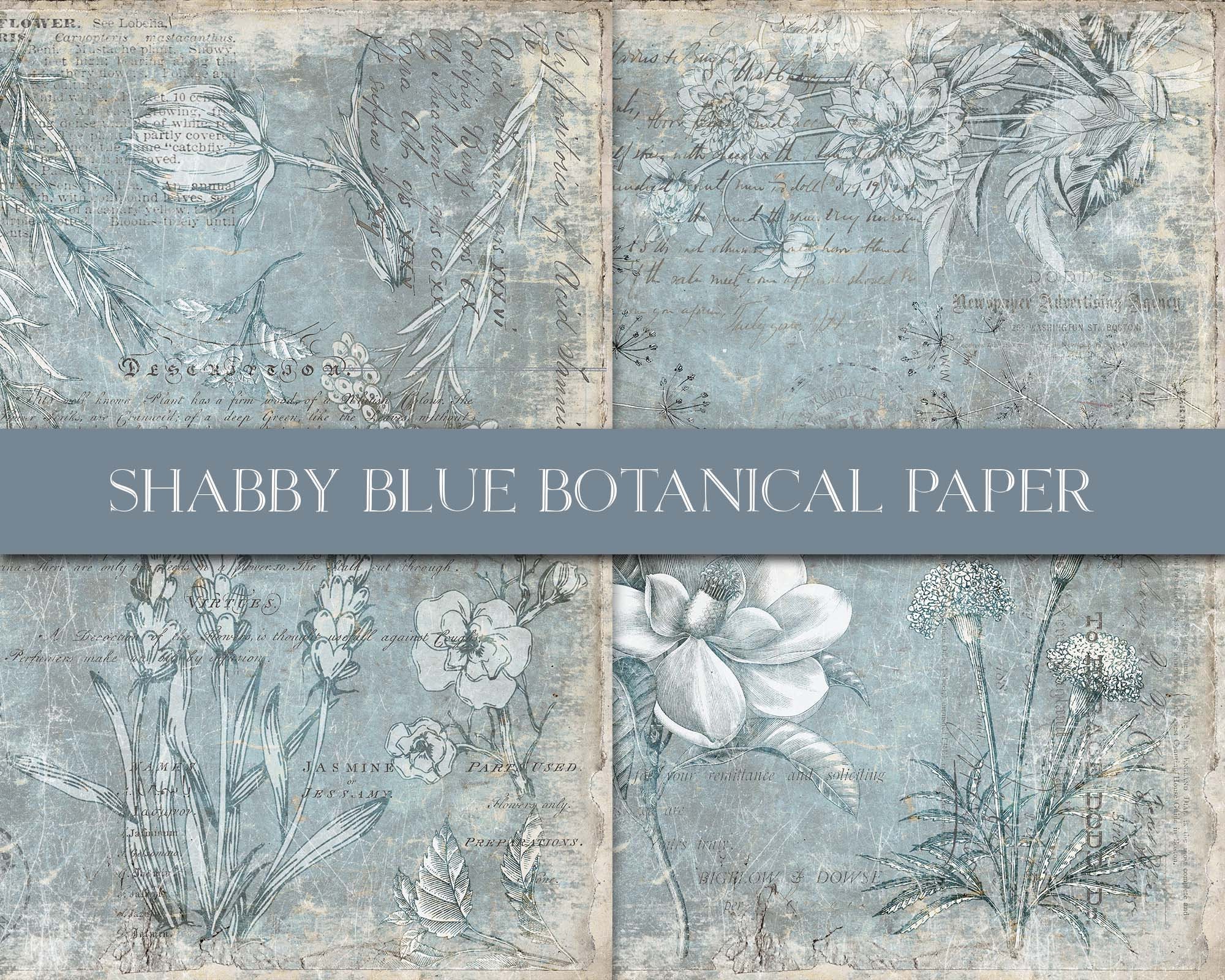 Shabby Blue Botanical Paper for Journal Blue Floral Paper - Etsy