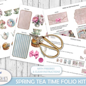 Spring Tea Time Tri Fold Folio Kit, Tea and Roses, Shabby Folio Pocket ...