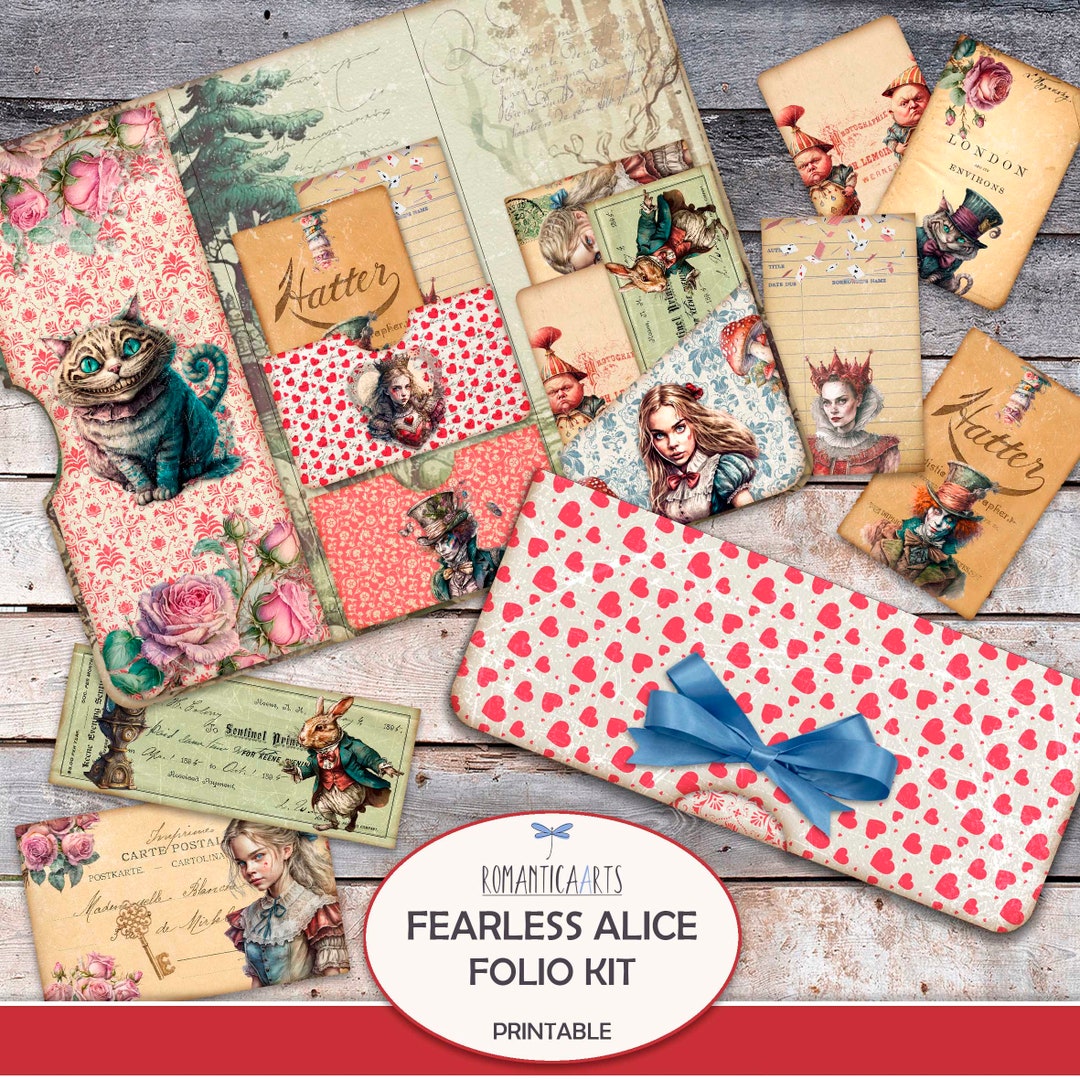 Fearless Alice in Wonderland Digital Folio Kit, Printable Folio Journal ...