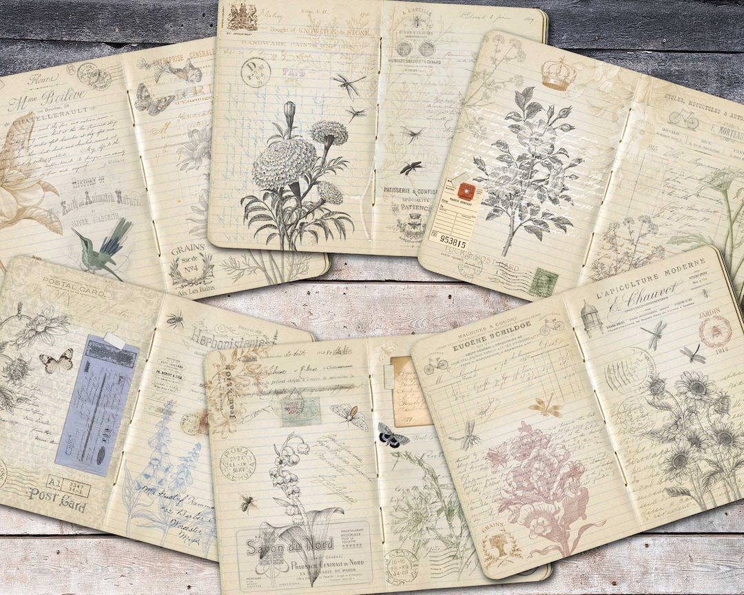 Botanical Notebook Pages, Floral Papers, Vintage Floral Page, Neutral ...