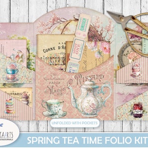 Spring Tea Time Double Door Folio, Junk Journal Printable, Tea and ...