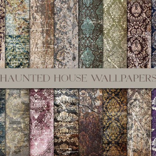 Vintage Halloween Haunted House Wallpaper Grunge Damask Paper - Etsy