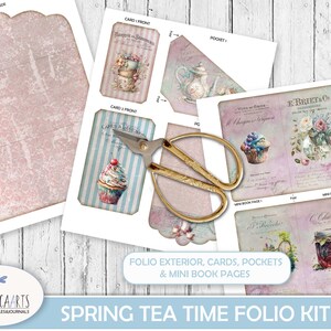 Spring Tea Time Tri Fold Folio Kit, Tea and Roses, Shabby Folio Pocket, Loaded Folder, Tea ...