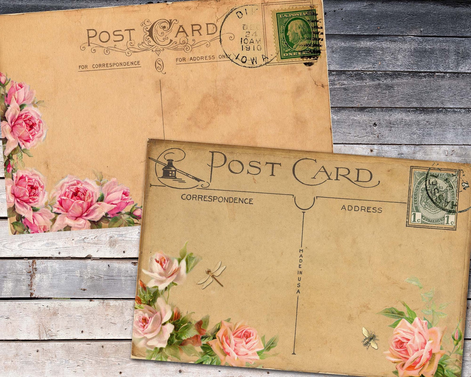 Editable Vintage Roses Postcards Digital Victorian Roses - Etsy