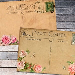 Editable Vintage Roses Postcards, Digital Victorian Rose, Postcard ...