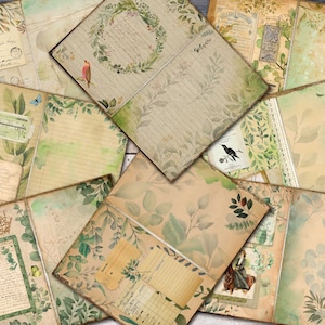 Green Leaves Journal Pages, Greenery Digitals, Shabby Leaves, Botanical ...