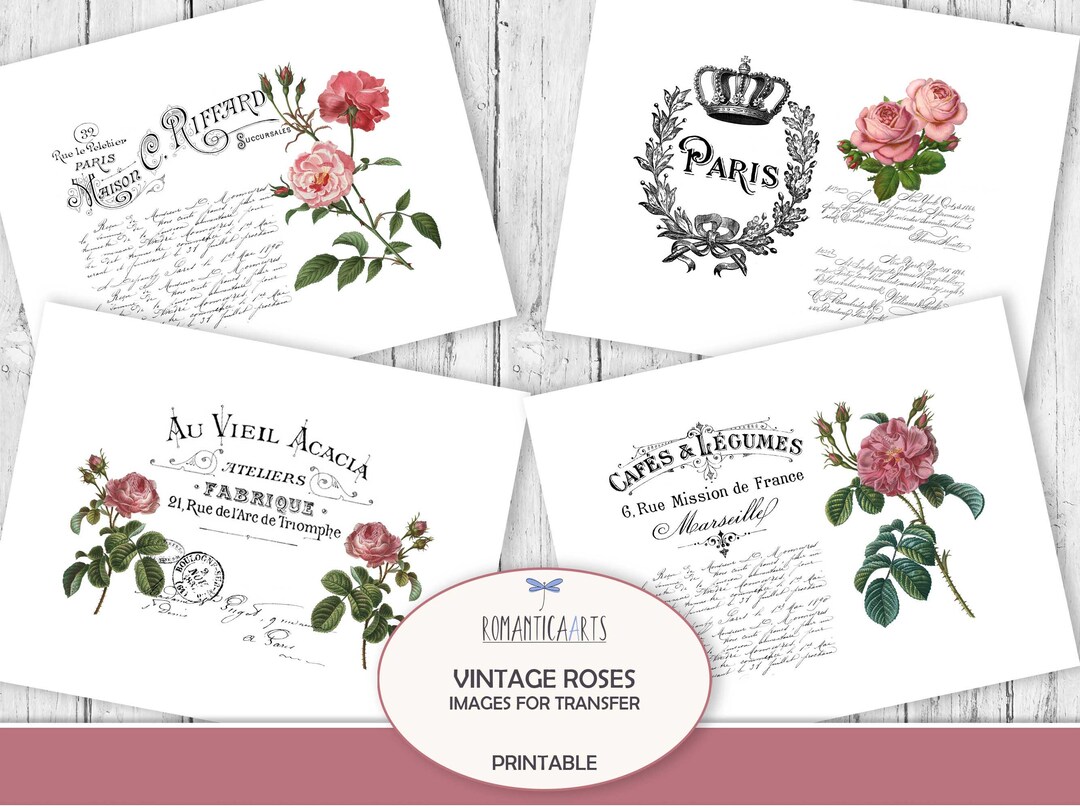 Digital Roses Images for Transfer, Printable Floral Images for Transfer ...
