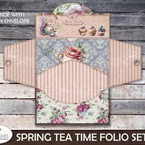 Spring Tea Time Folio Set, Junk Journal Printable, Tea and Roses, Tri Fold Folio Kit, Shabby ...