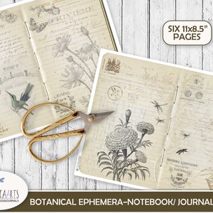 Botanical Notebook Pages, Floral Papers, Vintage Floral Page, Neutral ...