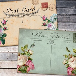 Editable Vintage Roses Postcards, Digital Victorian Rose, Postcard ...