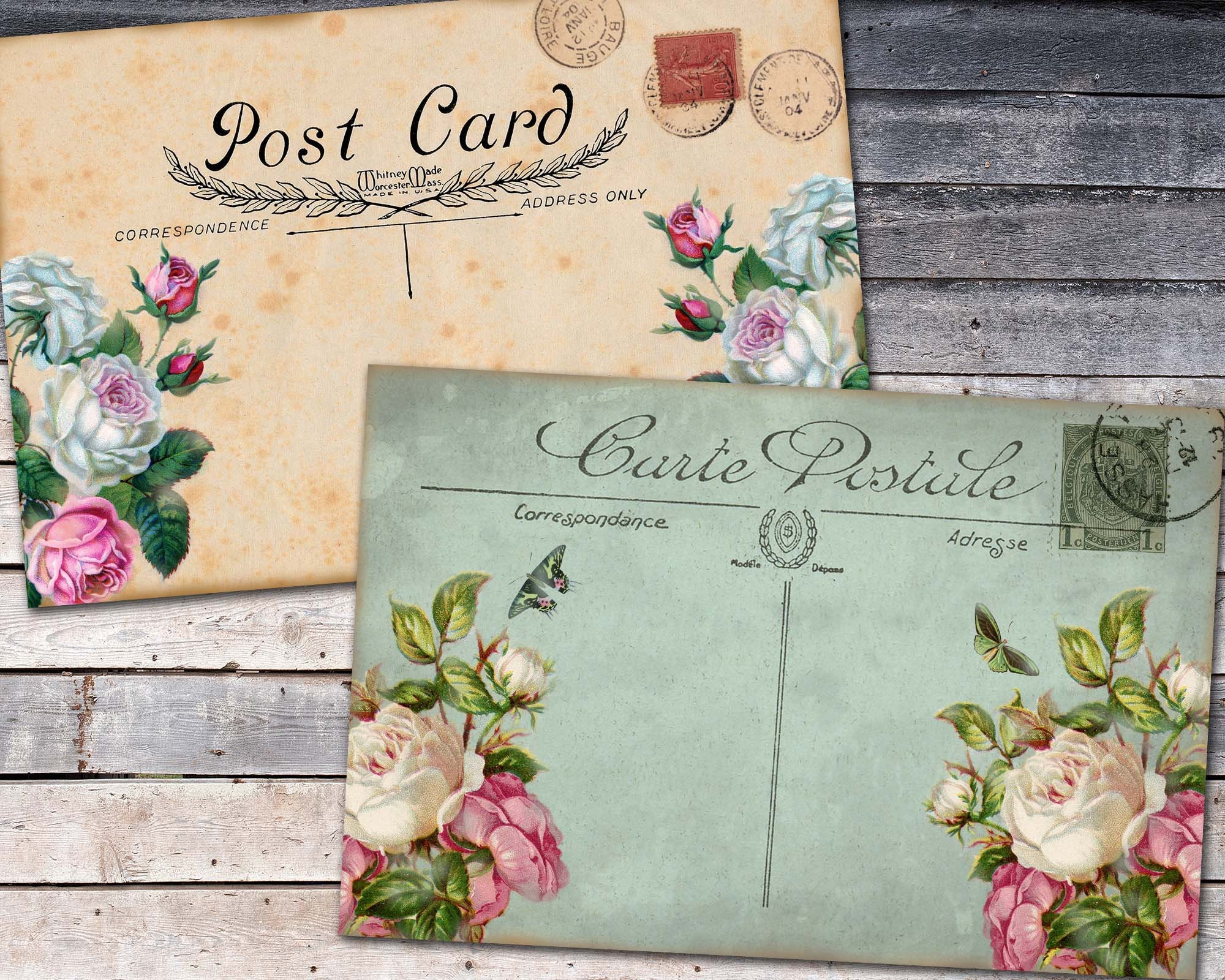 Editable Vintage Roses Postcards Digital Victorian Roses - Etsy