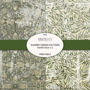 Shabby Green Pattern Paper, Digital Paper Pack, Vintage Green Paper ...