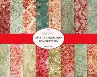 Red & Green Christmas Digital Paper Holiday Background - Etsy
