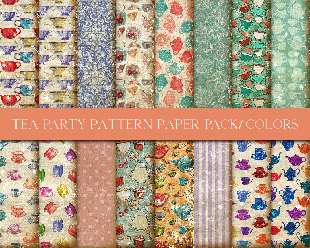 Tea Party Pattern Paper, Teacup Pattern, Teapot Pattern, Colorful Tea ...