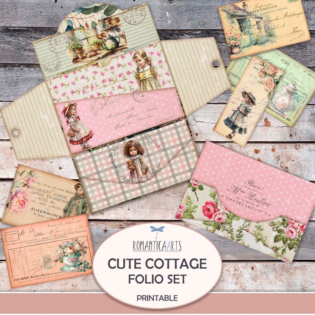 Cute Cottage Folio Set, Junk Journal Printable, Cottage Girls, Tri Fold ...