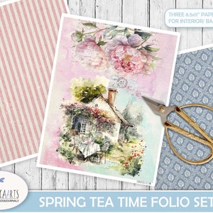 Spring Tea Time Folio Set, Junk Journal Printable, Tea and Roses, Tri Fold Folio Kit, Shabby ...