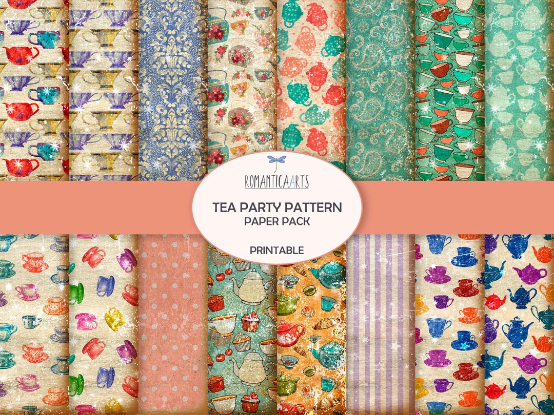 Tea Party Pattern Paper, Teacup Pattern, Teapot Pattern, Colorful Tea ...
