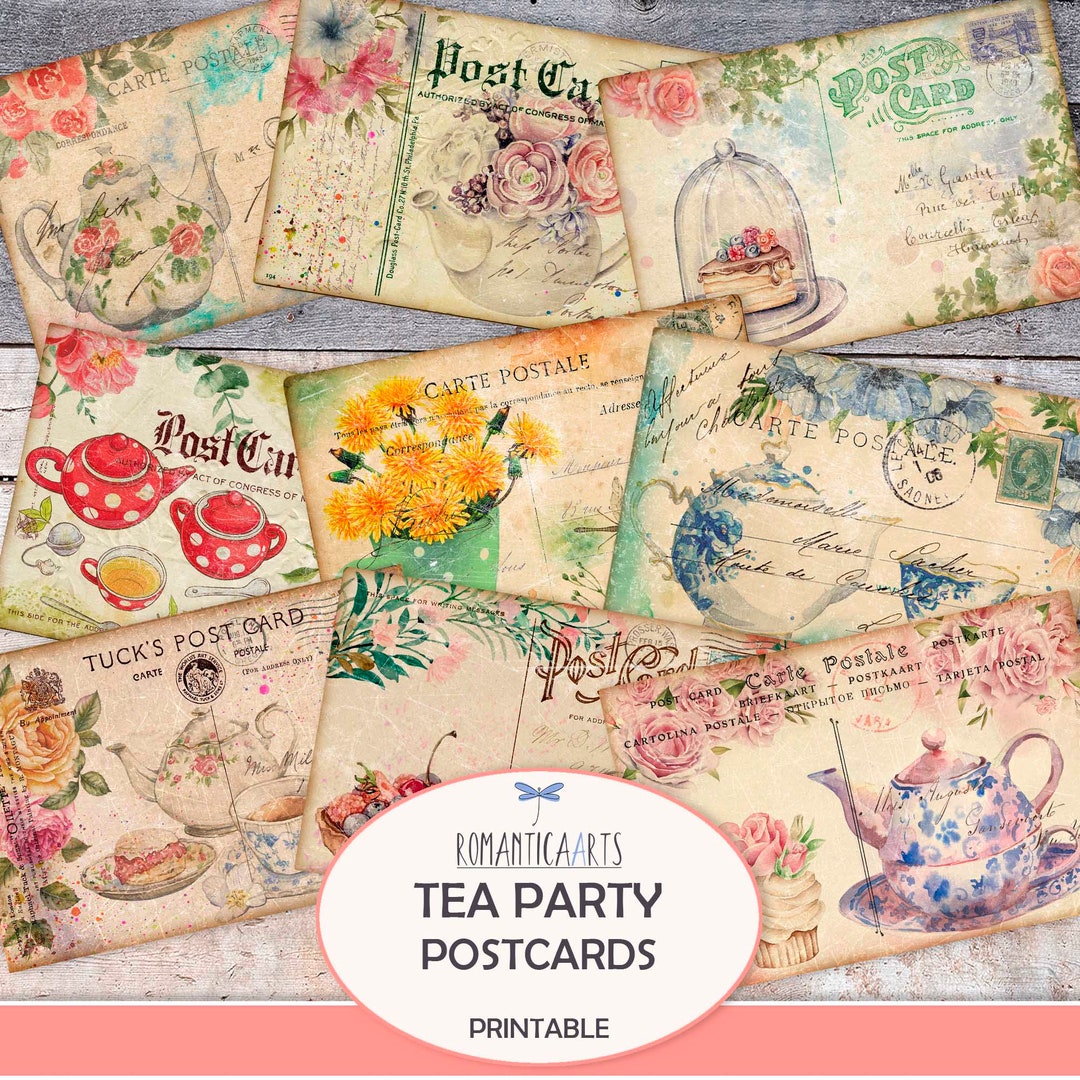 Printable Vintage Tea Party Postcards, Papers for Tea Lovers, Digital ...
