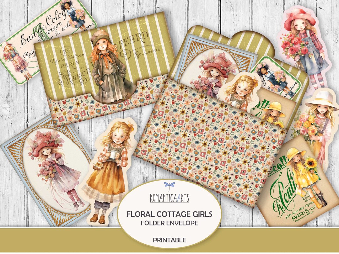 Floral Cottage Girls Folder Envelope, Pocket Folder, Scrapbook Folio ...