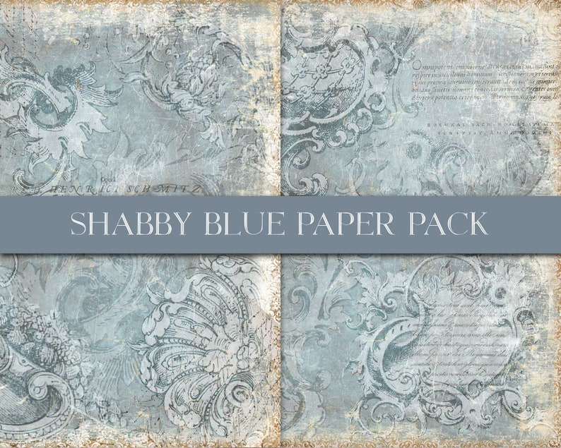Shabby Blue Pattern Paper Digital Paper Pack Grungy Vintage - Etsy