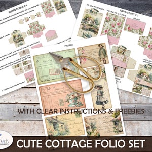 Cute Cottage Folio Set, Junk Journal Printable, Cottage Girls, Tri Fold Folio Kit, Shabby Loaded ...