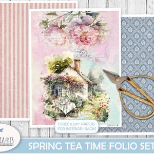Spring Tea Time Folio Set, Junk Journal Printable, Tea and Roses, Tri Fold Folio Kit, Shabby ...