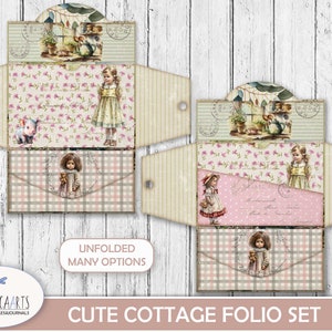 Cute Cottage Folio Set, Junk Journal Printable, Cottage Girls, Tri Fold ...