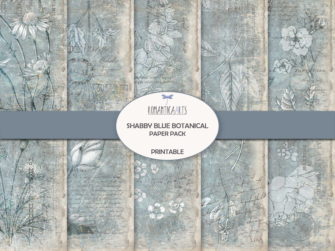 Shabby Blue Botanical Paper for Journal, Blue Floral Paper, Floral ...