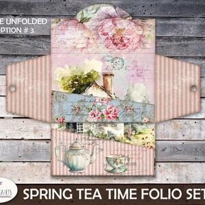 Spring Tea Time Folio Set, Junk Journal Printable, Tea and Roses, Tri Fold Folio Kit, Shabby ...
