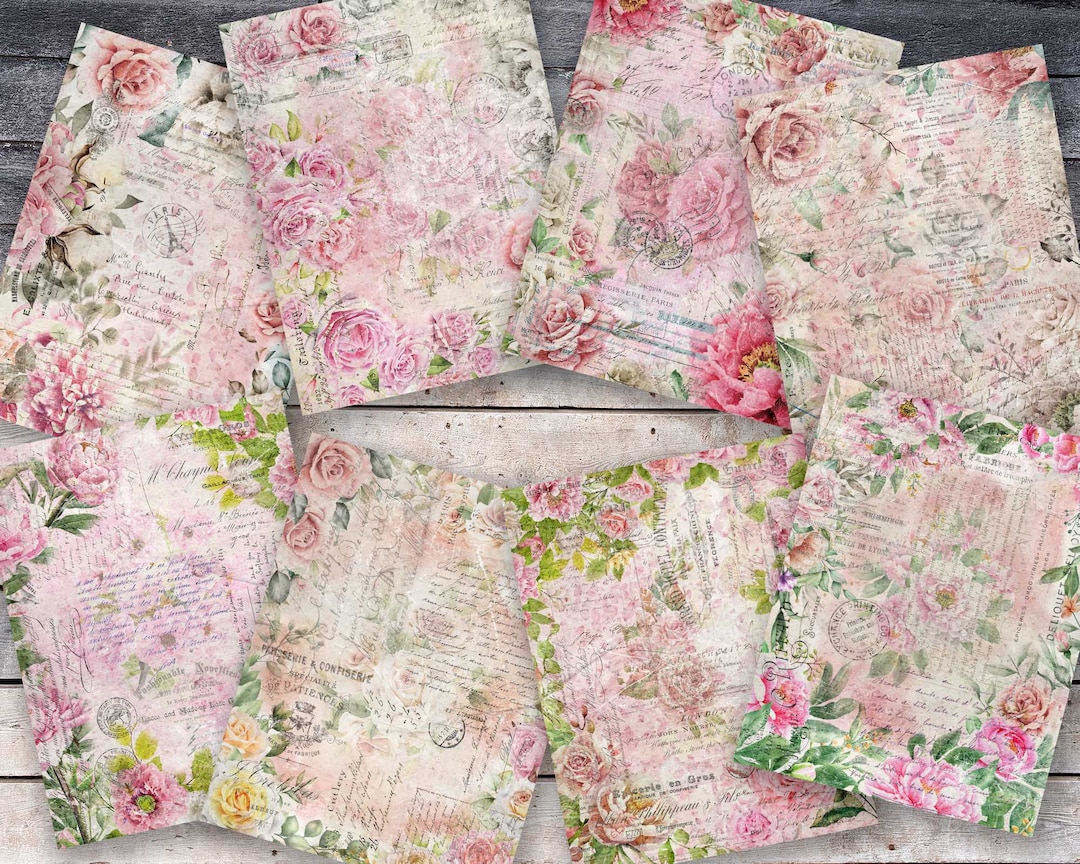 Pink Roses Paper, French Ephemera, Junk Journal, Soft Roses, Shabby ...