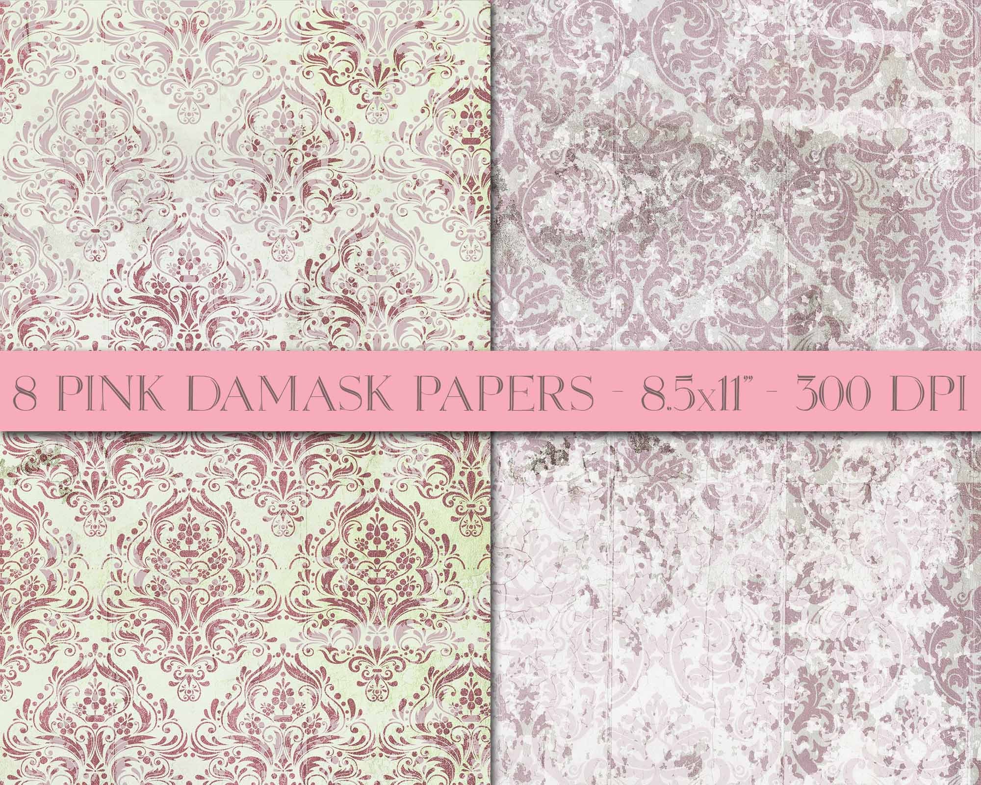 Pink Damask Paper Digital Paper Pack Damask Background - Etsy