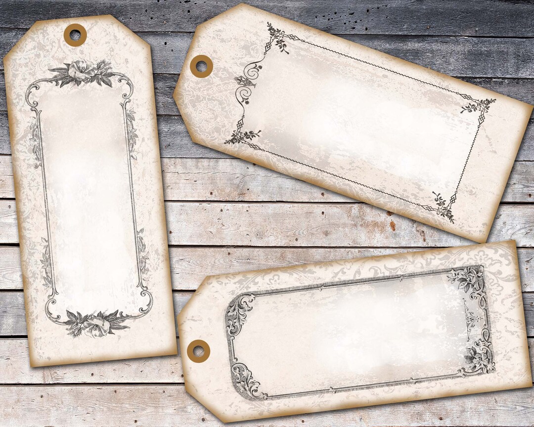 Shabby White Tag, Editable Tag, Black and White, Vintage Style, Digital ...