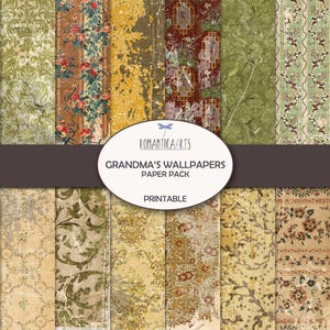 Grandma's Wallpapers Pack, Vintage Paper Pack, Shabby Pattern, Digital ...