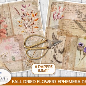 Digital Dried Flower Paper, Pressed Flower Paper, Fall Journal Paper ...