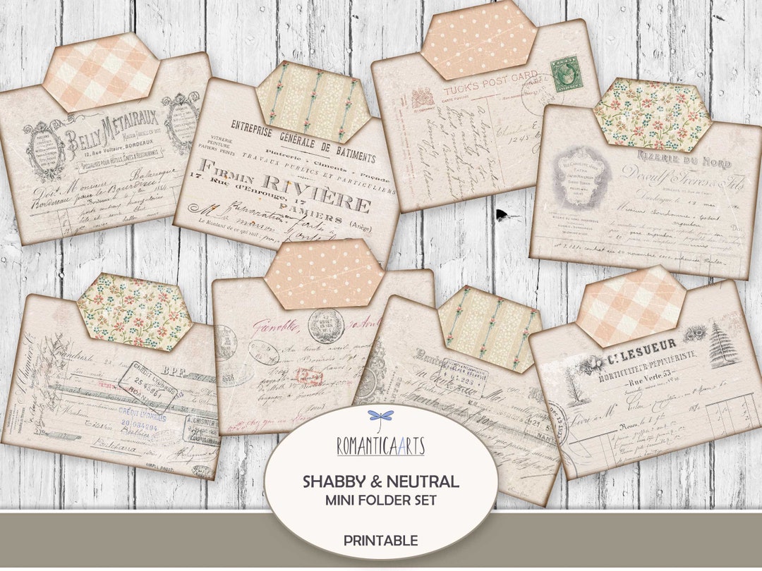 Shabby and Neutral File Folder Set, Vintage Style, Junk Journal Kit ...