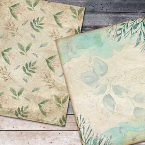 Green Leaves Journal Pages, Greenery Digitals, Shabby Leaves, Botanical ...