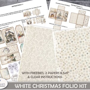 White Christmas Folio Kit, Shabby Festive Tri Fold Folio, Folding Folio, Winter Printable ...